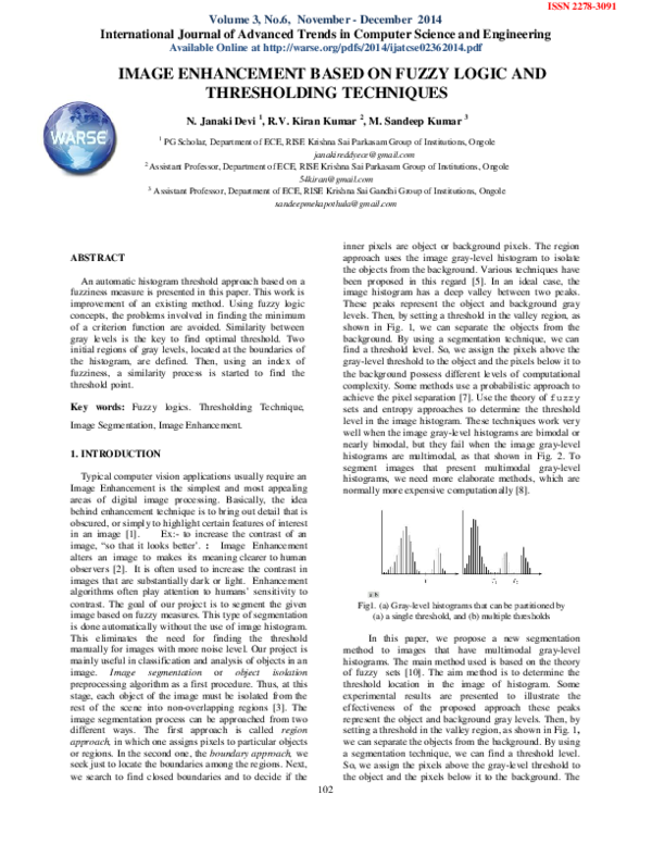 Pdf The Image Enhancement Based On Fuzzy Logic And Thresholding Techniques