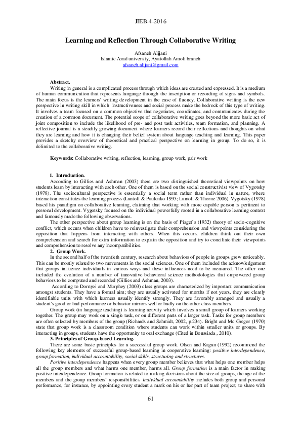 (PDF) Learning and Reflection Through Collaborative Writing