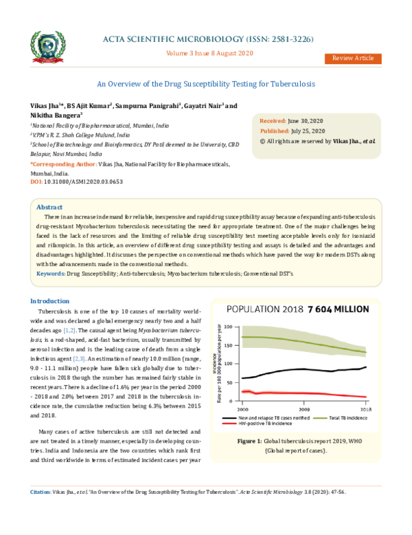(PDF) An Overview of the Drug Susceptibility Testing for Tuberculosis