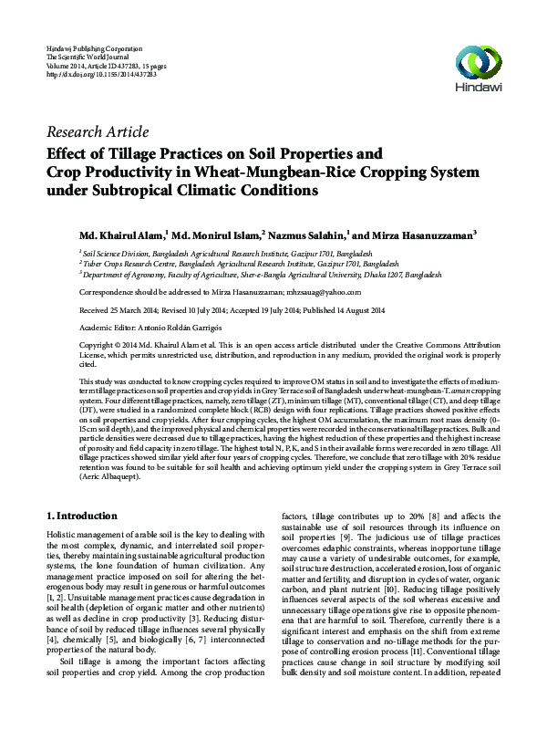 (PDF) Effect of tillage practices on soil properties and crop productivity in wheat-mungbean ...