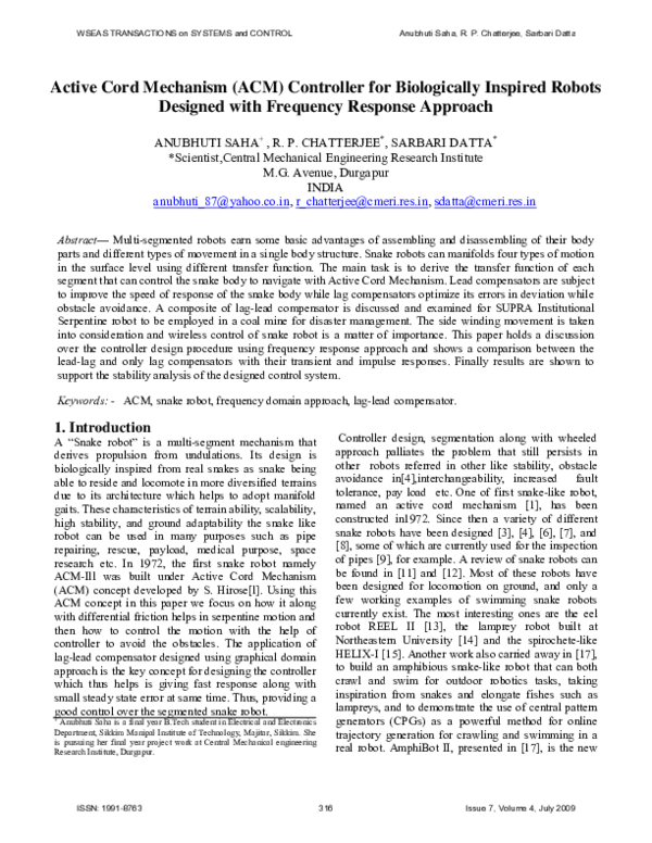 (PDF) Active cord mechanism (ACM) controller for biologically inspired robots designed with ...
