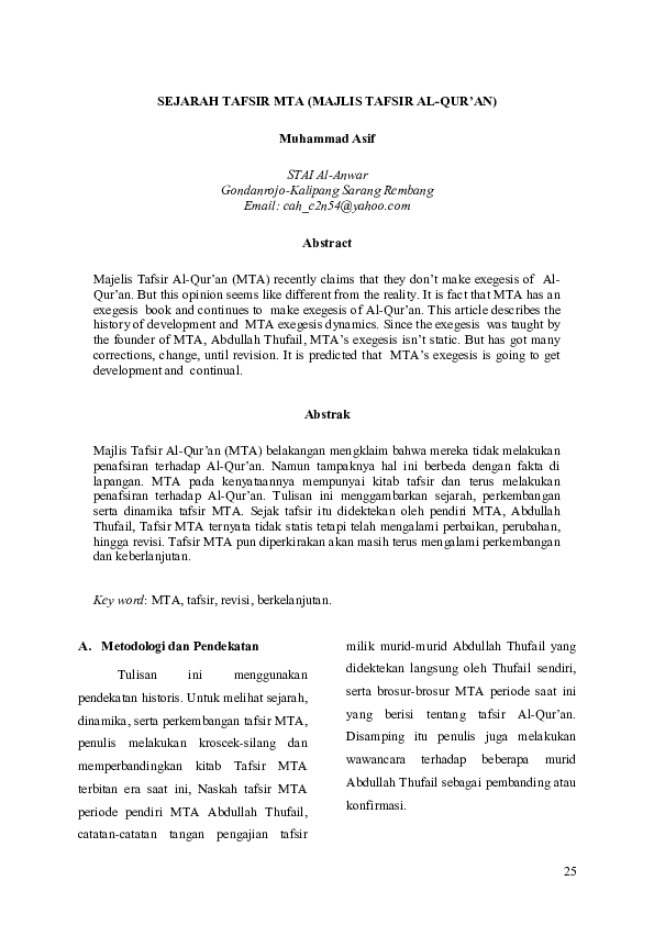 (PDF) Sejarah Tafsir Mta (Majlis Tafsir Al-Qur’An)