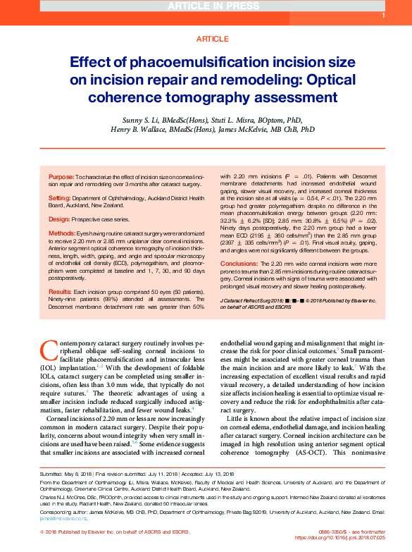 (PDF) Effect of phacoemulsification incision size on incision repair ...