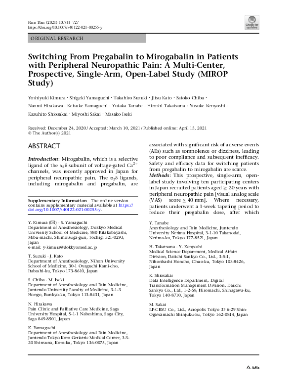 (PDF) Switching From Pregabalin to Mirogabalin in Patients with ...
