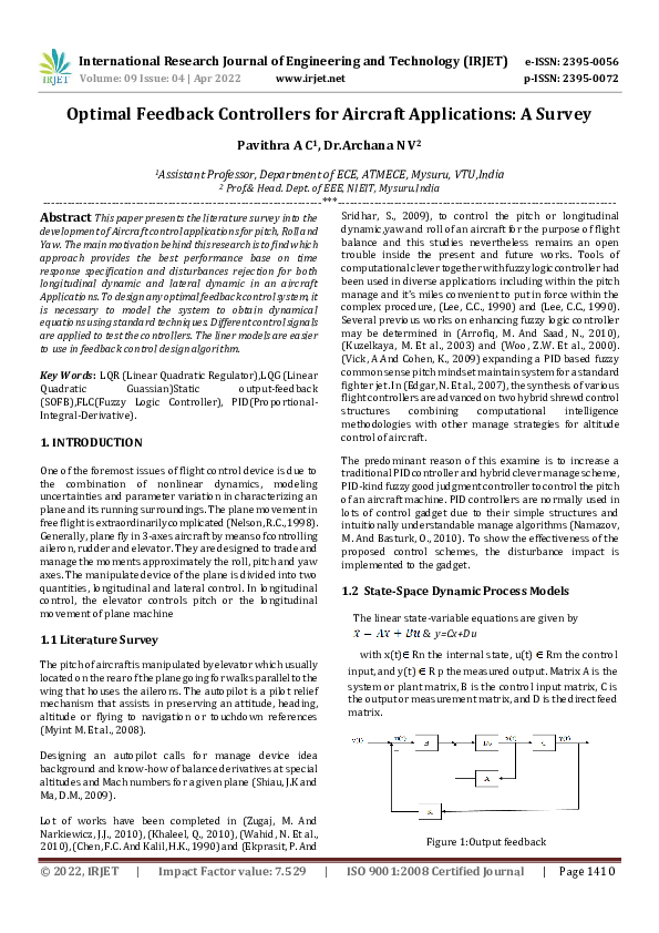 (PDF) Optimal Feedback Controllers for Aircraft Applications: A Survey