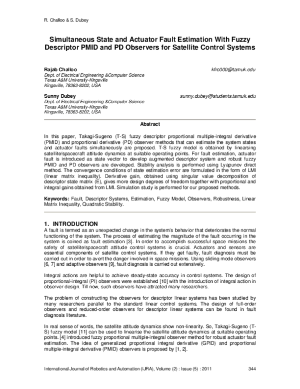 Pdf Simultaneous State And Actuator Fault Estimation For Satellite
