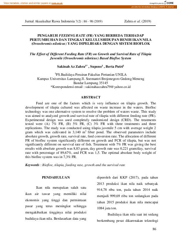 (PDF) PENGARUH FEEDING RATE YANG BERBEDA TERHADAP PERTUMBUHAN DAN ...