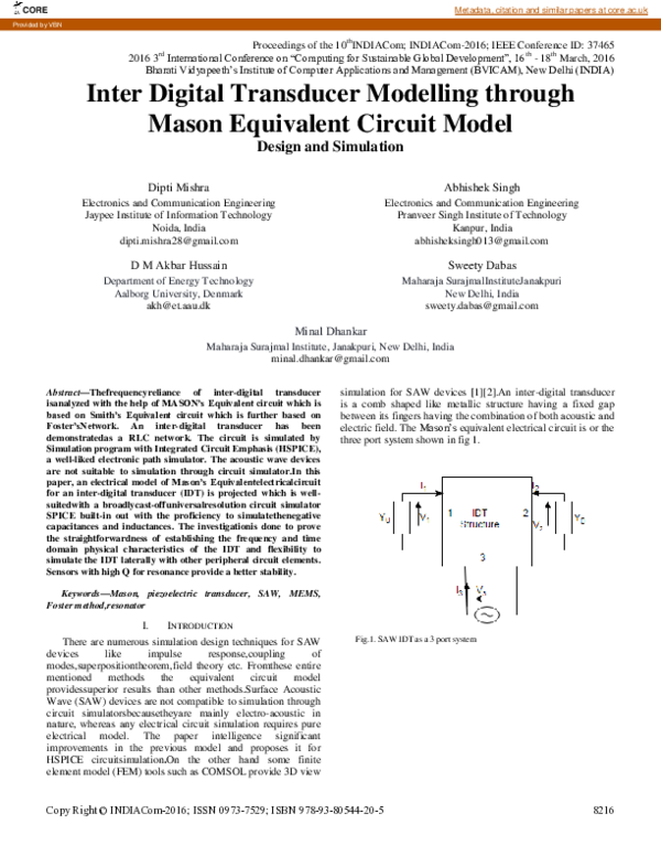 (PDF) Inter digital transducer modelling through Mason equivalent circuit model: Design and ...