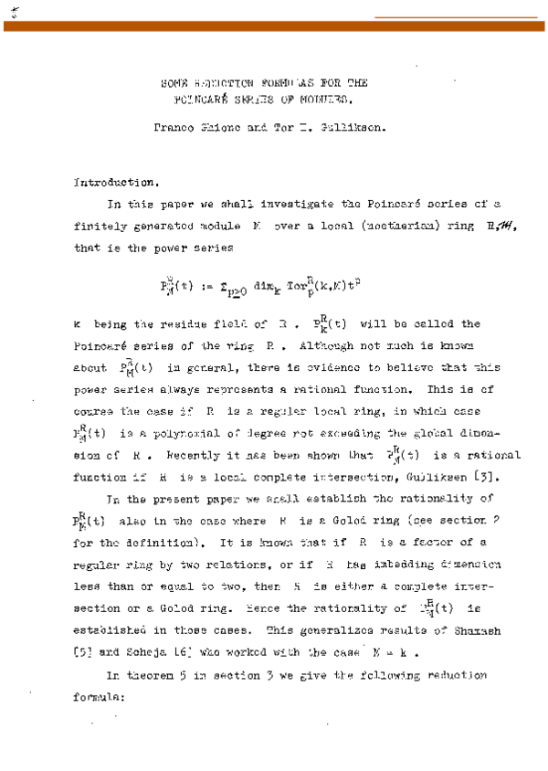(PDF) Some Reduction Formulas for the Poincaré Series of Modules