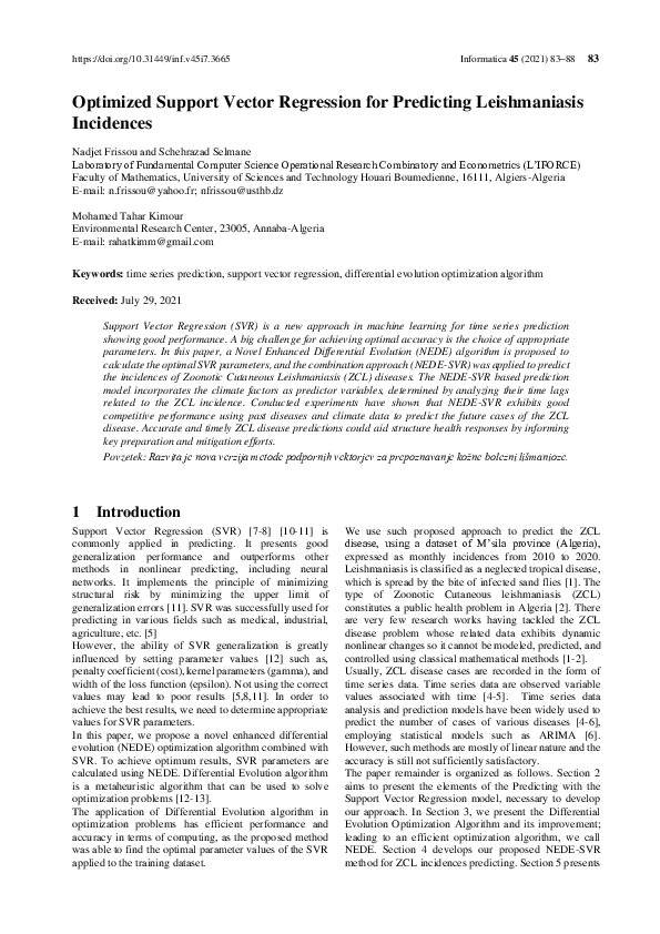 (PDF) Optimized Support Vector Regression for Predicting Leishmaniasis Incidences