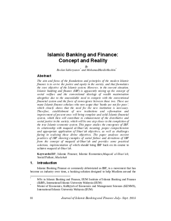 (PDF) Islamic Banking and Finance: Concept and Reality