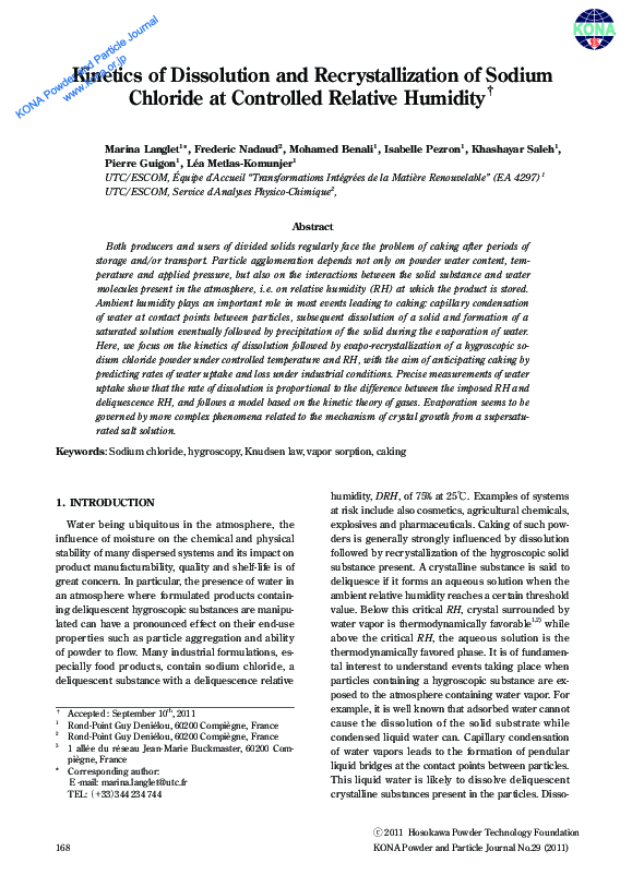 Pdf Kinetics Of Dissolution And Recrystallization Of Sodium Chloride At Controlled Relative