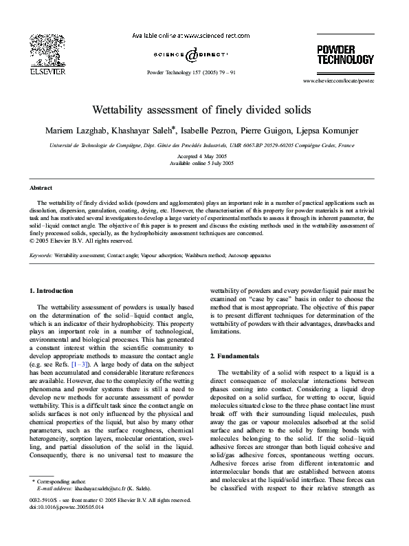 (PDF) Wettability assessment of finely divided solids