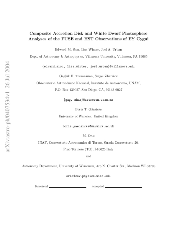 (PDF) Composite Accretion Disk and White Dwarf Photosphere Analyses of ...