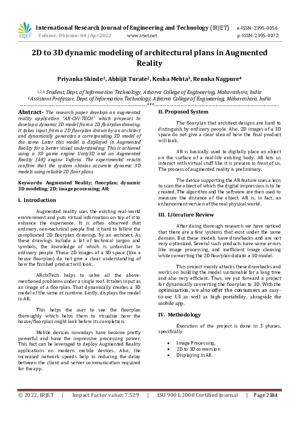 (PDF) 2D to 3D dynamic modeling of architectural plans in Augmented Reality