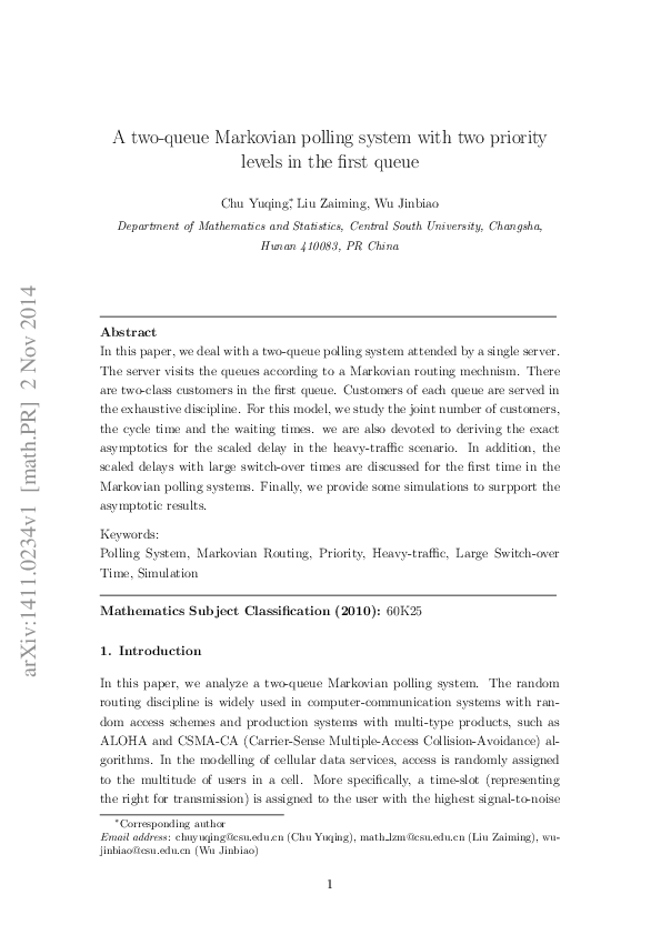 Pdf A Two Queue Markovian Polling System With Two Priority Levels In