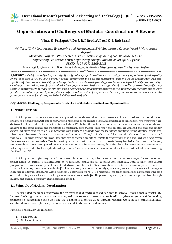 (PDF) Opportunities and Challenges of Modular Coordination: A Review