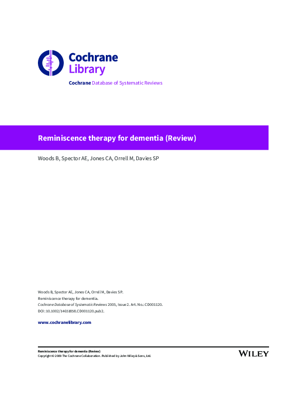 (PDF) Reminiscence therapy for dementia (PDF) Reminiscence therapy for dementia