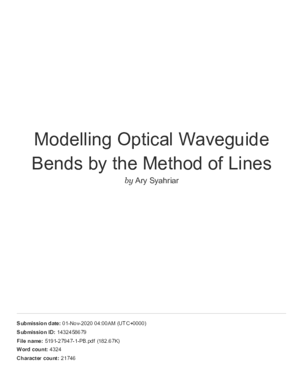 (PDF) Modelling Optical Waveguide Bends by the Method of Lines | Ary Syahriar - Academia.edu