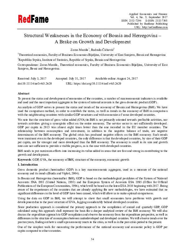 (PDF) Structural Weaknesses in the Economy of Bosnia and Herzegovina – A Brake on Growth and ...