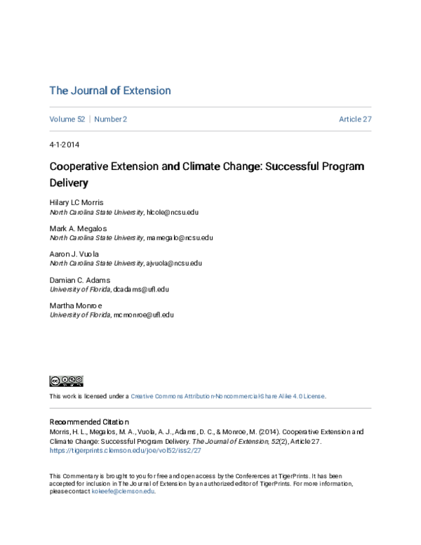 (PDF) Cooperative Extension and Climate Change Successful Program Delivery