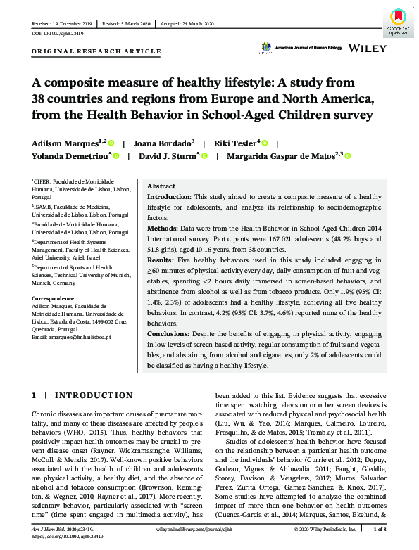 (PDF) A composite measure of healthy lifestyle: A study from 38 ...