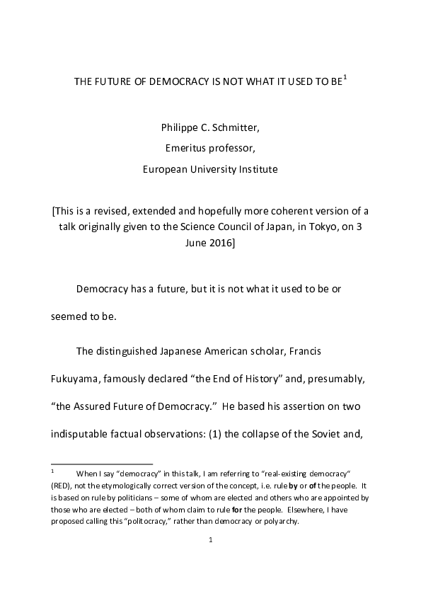 (PDF) The future of democracy is not what it used to be