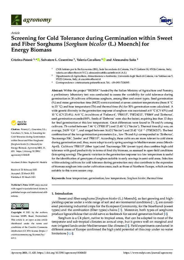 (PDF) Screening for Cold Tolerance during Germination within Sweet and ...