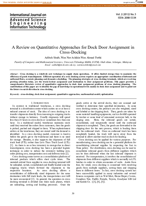 (PDF) A Review on Quantitative Approaches for Dock Door Assignment in Cross-Docking