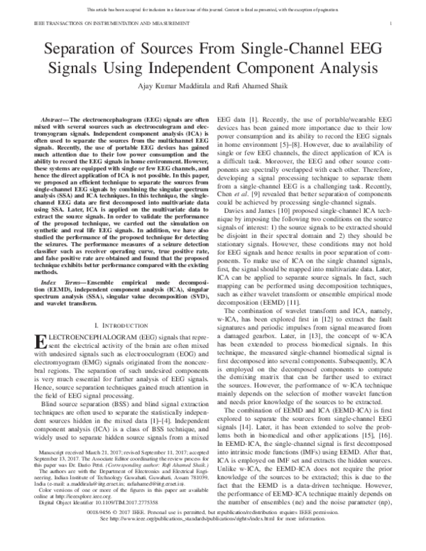 (PDF) Separation of Sources From Single-Channel EEG Signals Using ...