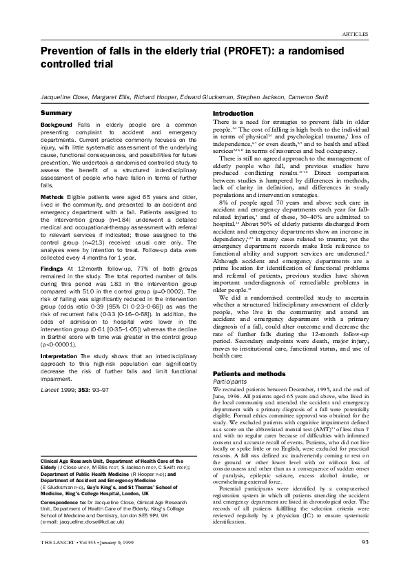 (PDF) Prevention of falls in the elderly trial (PROFET): A randomised ...