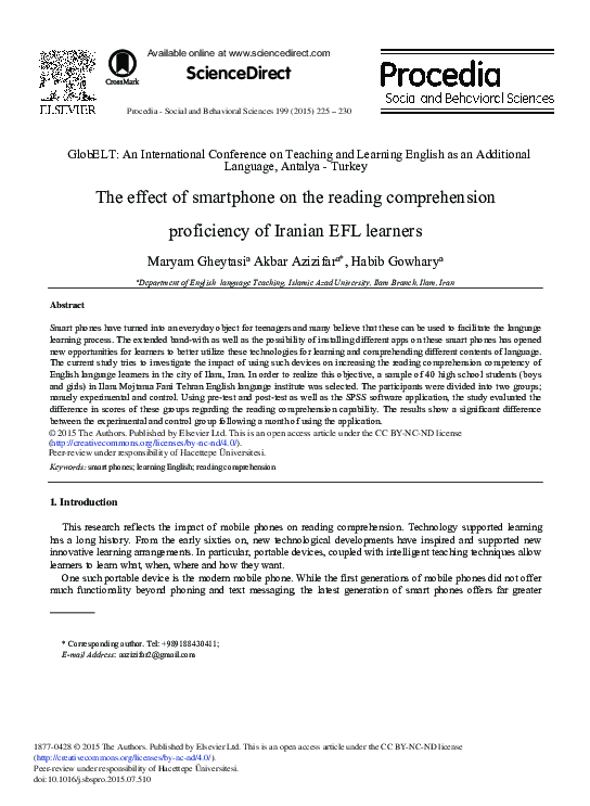 Pdf The Effect Of Smartphone On The Reading Comprehension Proficiency Of Iranian Efl Learners
