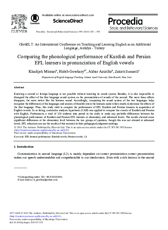(PDF) Comparing the Phonological Performance of Kurdish and Persian EFL ...