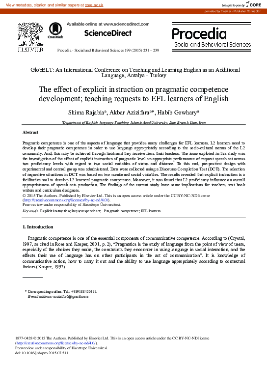 (PDF) The Effect of Explicit Instruction on Pragmatic Competence Development; Teaching Requests ...