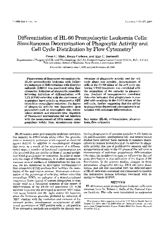 (PDF) Differentiation of HL-60 promyelocytic leukemia cells is accompanied by a modification of ...