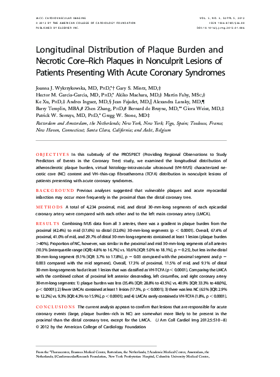 (PDF) Longitudinal Distribution of Plaque Burden and Necrotic Core–Rich ...