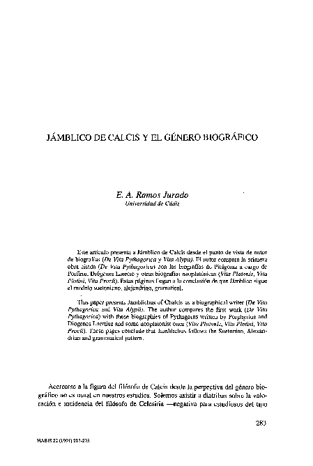 (PDF) Jámblico de Calcis y el género biográfico