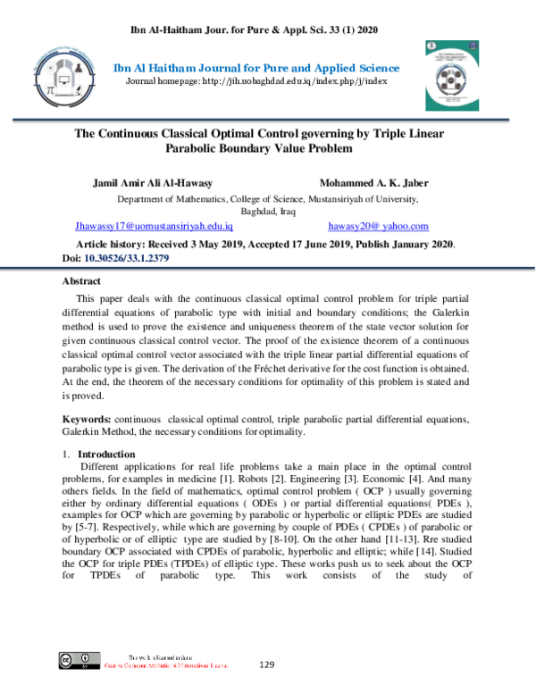 Pdf The Continuous Classical Optimal Control Governing By Triple Linear Parabolic Boundary