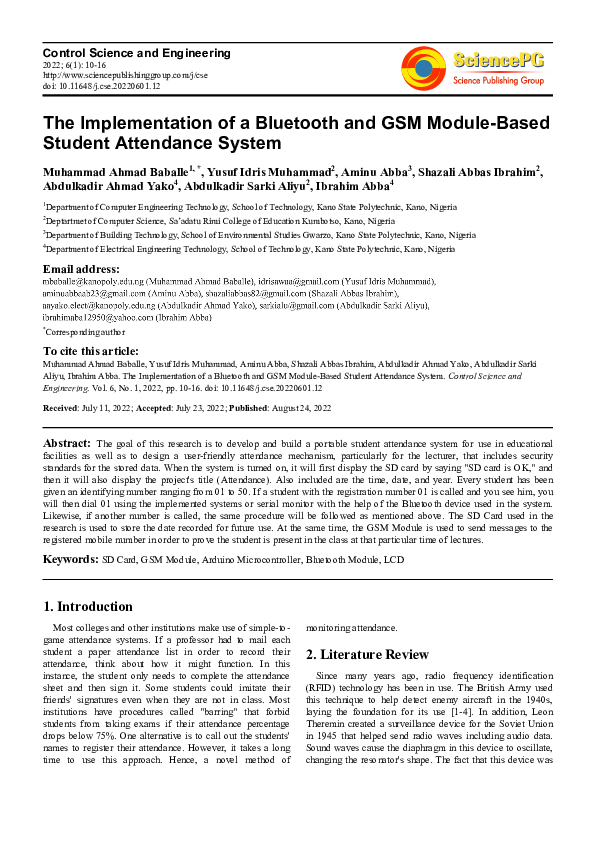 (PDF) The Implementation of a Bluetooth and GSM Module-Based Student Attendance System