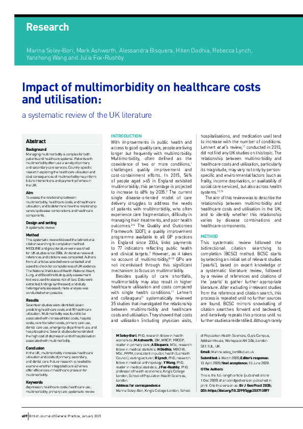 (PDF) Impact of multimorbidity on healthcare costs and utilisation: a systematic review of the ...