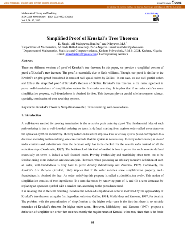 (PDF) Simplified Proof of Kruskal's Tree Theorem