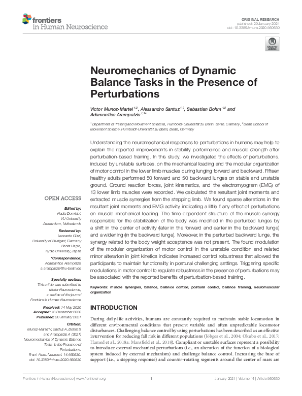 (PDF) Neuromechanics of Dynamic Balance Tasks in the Presence of ...