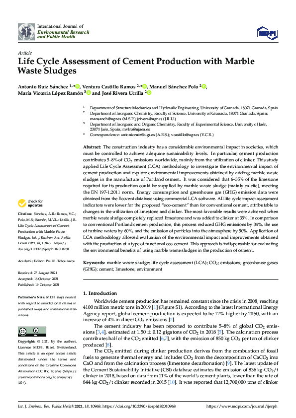 (PDF) Life Cycle Assessment of Cement Production with Marble Waste Sludges