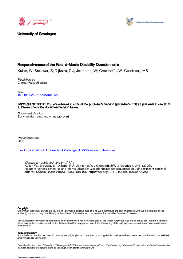 (PDF) Responsiveness of the Roland–Morris Disability Questionnaire ...
