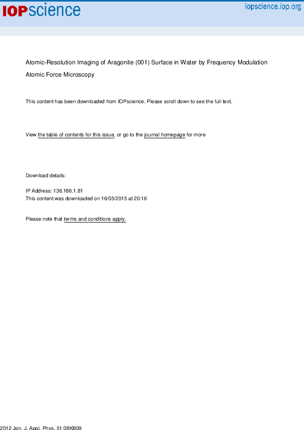 (PDF) Atomic-Resolution Imaging of Aragonite (001) Surface in Water by ... (PDF) Atomic-Resolution Imaging of Aragonite (001) Surface in Water by ...