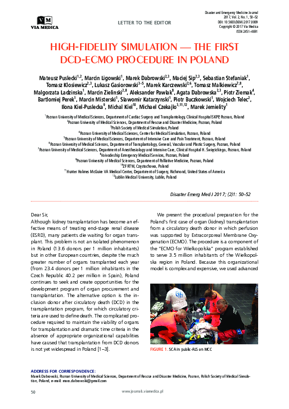 (PDF) High-fidelity simulation — the first DCD-ECMO procedure in Poland