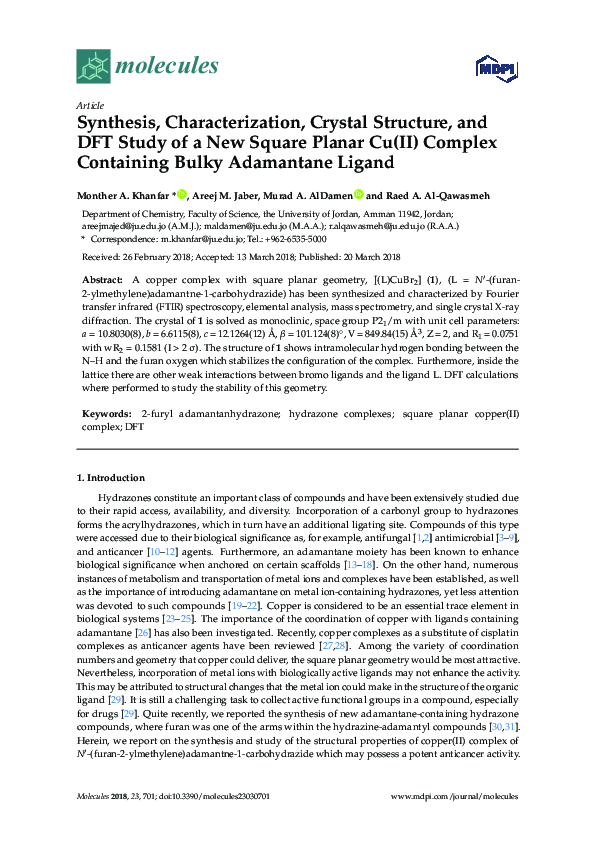 (PDF) Synthesis, characterization, crystal structure, in-vitro cytotoxicity, antibacterial, and ...