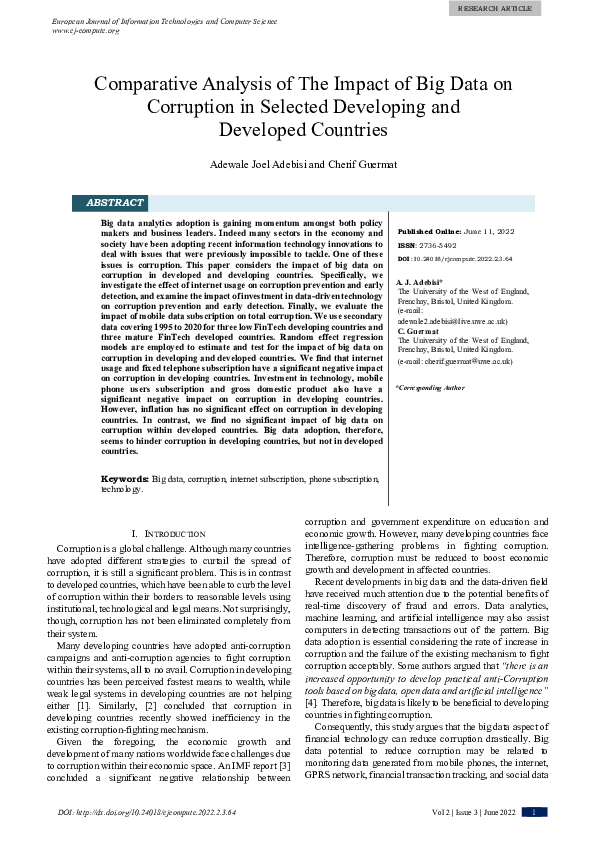 (PDF) Comparative Analysis of The Impact of Big Data on Corruption in ...