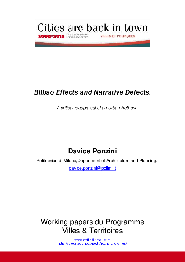 (PDF) Bilbao Effects and Narrative Defects . A critical reappraisal of an Urban Rethoric Davide ...