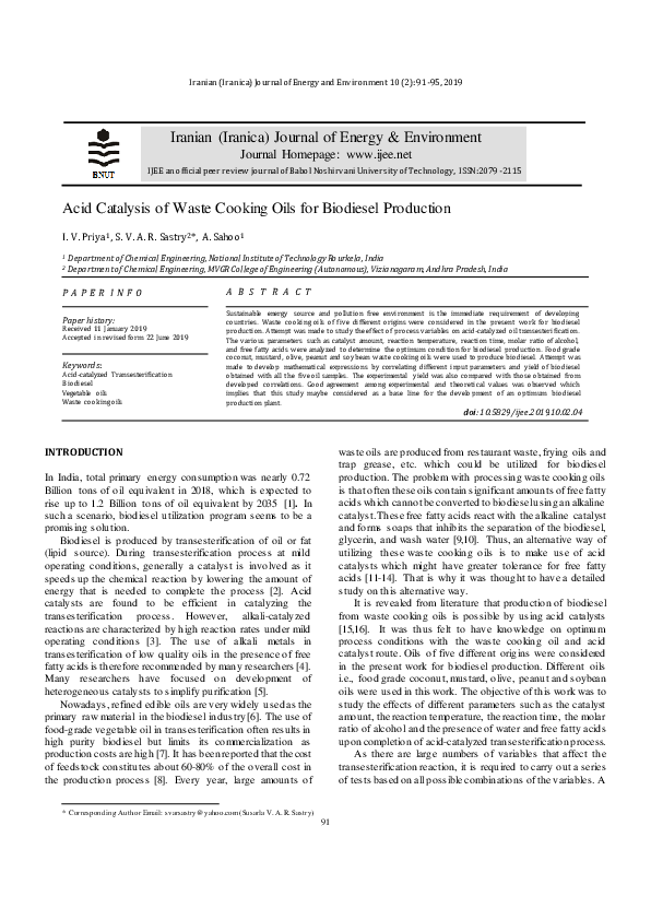 (PDF) Biodiesel production from waste cooking oils
